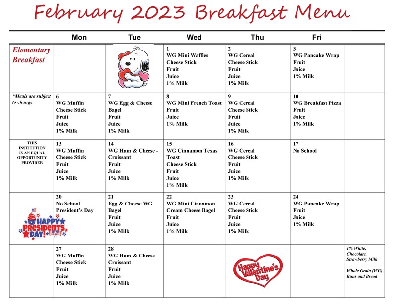 February 2023 Breakfast and Lunch Menus | Marion Public Schools