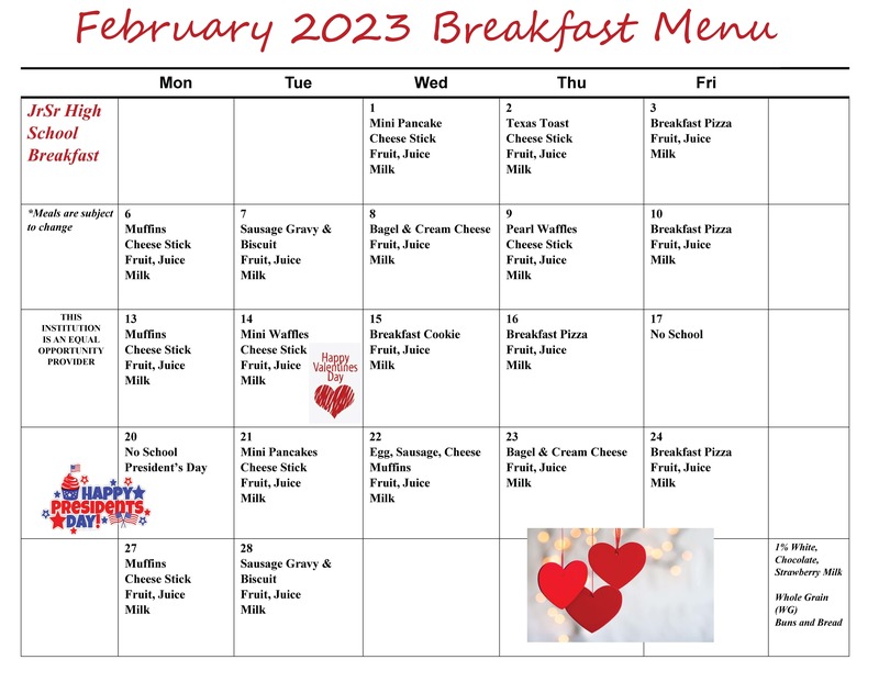 February 2023 Breakfast and Lunch Menus | Marion Public Schools