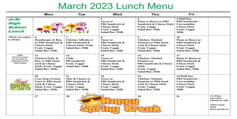 March 2023 Breakfast and Lunch Menus | Marion Public Schools